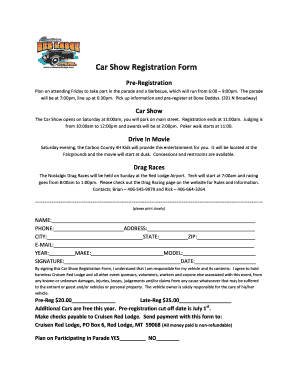 Fillable Online Car Show Registration Form - cruisenredlodge.com Fax ...
