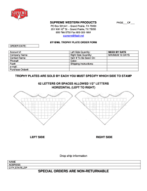 Fillable Online #710WL TROPHY PLATE ORDER FORM ORDER DATE: Account ...