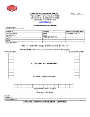 Fillable Online net TROPHY HALTER ORDER FORM Fax Email Print - pdfFiller