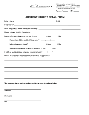 Fillable Online ACCIDENT / INJURY DETAIL FORM - Dr. David Chao Fax ...