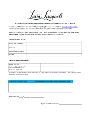 Fillable Online shop luisaspagnoli RETURNED GOODS FORM RETURNING OF NON ...