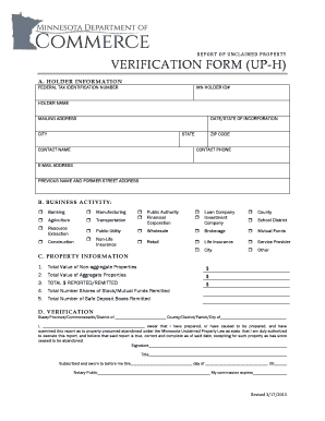 Fillable Online mn REPORT OF UNCLAIMED PROPERTY VERIFICATION FORM ...