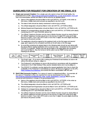 Fillable Online GUIDELINES FOR REQUEST FOR CREATION OF NIC EMAIL-IDS ...