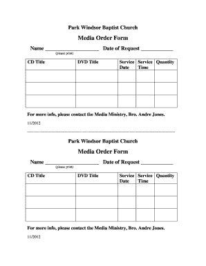 Media Order Form - Park Windsor Baptist Church - Fill and Sign ...