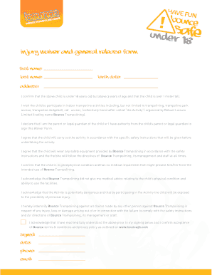 Fillable Online 8 Injury Waiver and General Release Form First Name ...