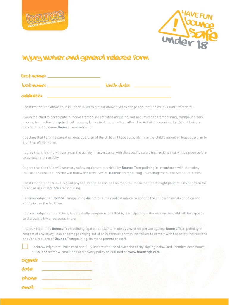 Fillable Online 8 Injury Waiver and General Release Form First Name: Address Fax Email Print ...