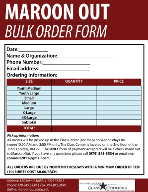 Fillable Online maroonout tamu MAROON OUT BULK ORDER FORM Fax Email ...