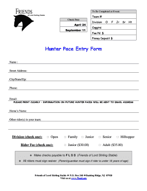Fillable Online flss Hunter Pace Entry Form - Friends of Lord Stirling ...