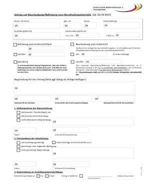 Fillable Online bs2ts Antrag auf Beurlaubung/Befreiung vom ...