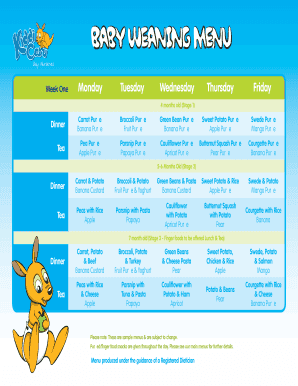 Fillable Online baby weaning menu Fax Email Print - pdfFiller