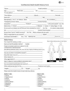 Fillable Online Confidential Adult Health History Form Fax Email Print ...
