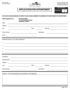 Fillable Online APPLICATION FOR APPOINTMENT City Resident Fax Email Print - pdfFiller