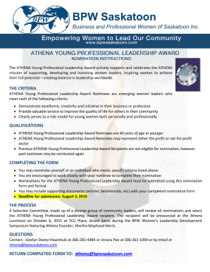 Fillable Online ATHENA AWARD Fax Email Print - pdfFiller