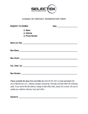 Fillable Online CHANGE OF CONTACT INFORMATION FORM - Selectek Fax Email ...