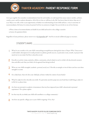 Fillable Online tapulsiferccc THAYER ACADEMY: PARENT RESPONSE FORM ...