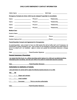 Fillable Online Emergency Contact Info - Kids Count Fax Email Print - pdfFiller