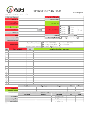 Fillable Online CHAIN OF CUSTODY FORM - AIH Laboratory Fax Email Print ...