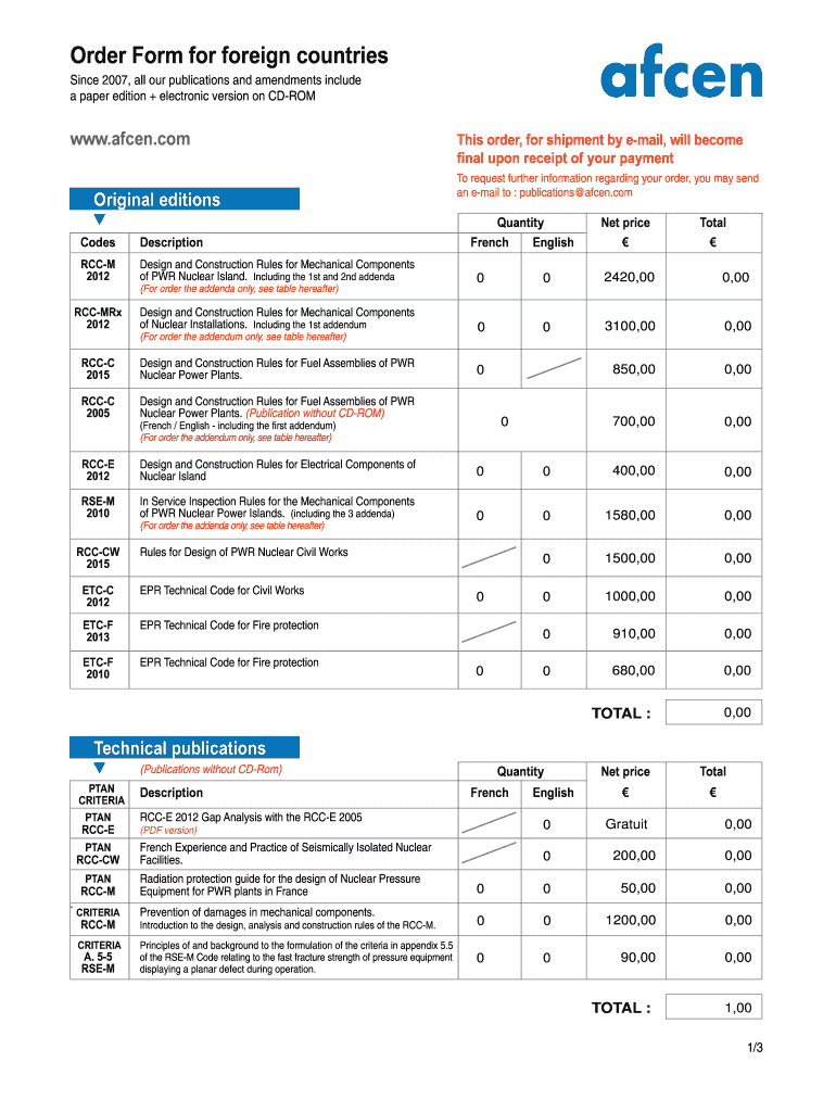 Fillable Online Order form for AFCEN publications Fax Email Print ...