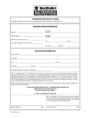 Fillable Online TRANSFER REQUEST FORM - Suzuki SEP Direct Fax Email ...