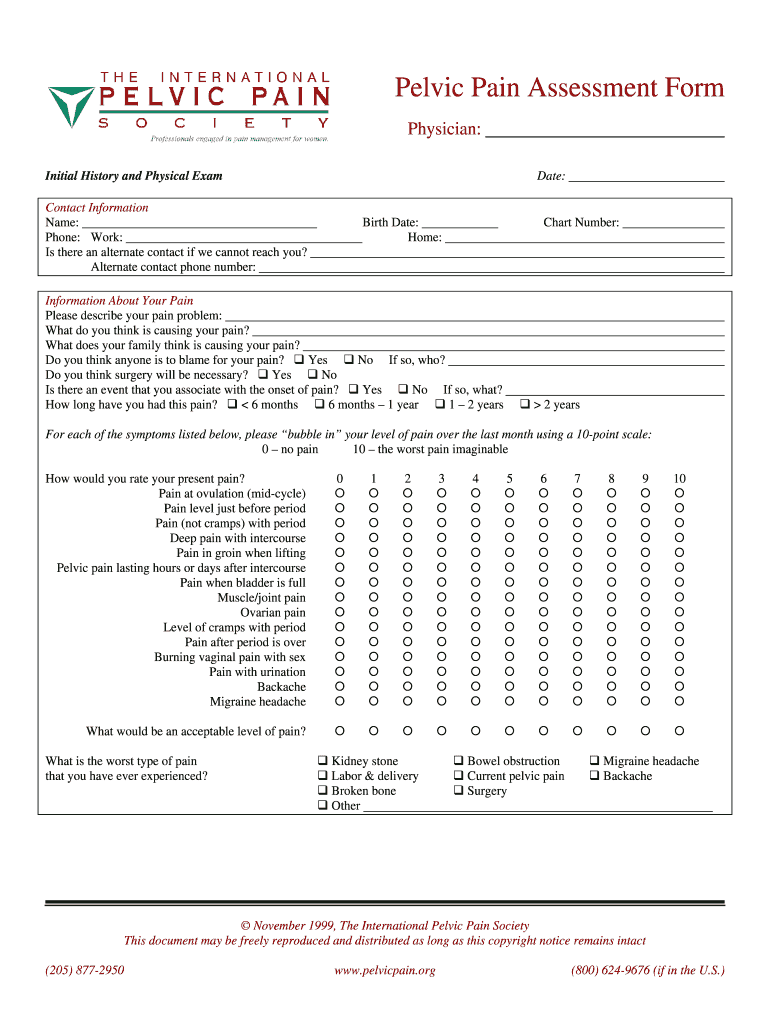 Fillable Online Pelvic Pain Assessment Form - Urogynecology Center The ...