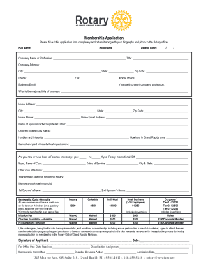 Fillable Online grrotary Membership Application - Rotary Club of Grand ...