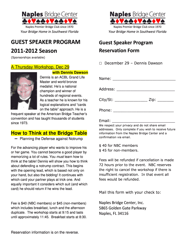 Fillable Online GUEST SPEAKER PROGRAM Guest Speaker Program 2011-2012 ... Fax Email Print ...