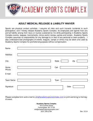 Fillable Online ADULT MEDICAL RELEASE & LIABILITY WAIVER Fax Email Print - pdfFiller