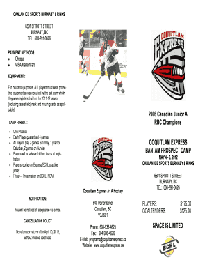 Fillable Online CANLAN ICE SPORTS BURNABY 8 RINKS - My Express Hockey ...