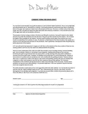 Fillable Online Sinus Lift Consent Form - Dr Denzil Nair Fax Email ...