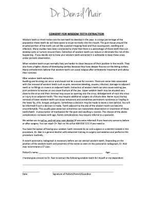 Fillable Online Wisdom Teeth Extractions Consent Form - Dr Denzil Nair ...