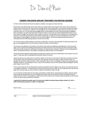 Fillable Online Denture Implant Consent Form - Dr Denzil Nair Fax Email ...