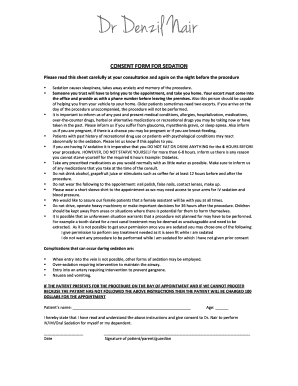 Fillable Online Sedation Consent Form - Dr.Denzil Nair Fax Email Print ...