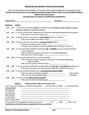 Fillable Online MEDICARE SECONDARY PAYER QUESTIONAIRE 10-2-14 Fax Email ...