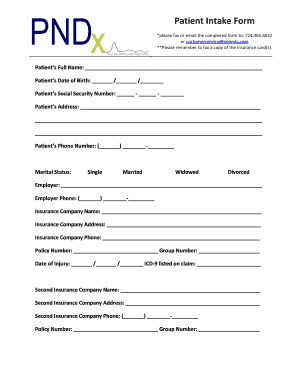 Fillable Online pndx Patient Intake Form - pndx.net Fax Email Print ...