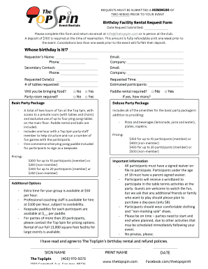 Fillable Online The TopSpin Birthday Request Form.docx Fax Email Print ...