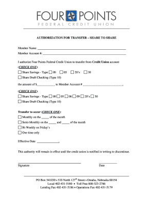 Fillable Online fourpointsfcu AUTHORIZATION FOR TRANSFER Fax Email ...