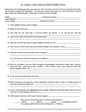 Fillable Online stlukeslittleschool Child profile.doc ...