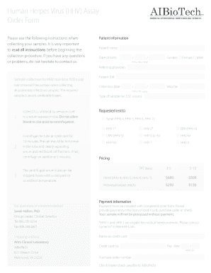 Fillable Online Human Herpes Virus (HHV) Assay Order Form Fax Email ...