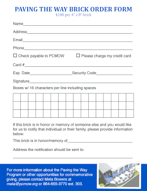 Fillable Online pcmow PAVING THE WAY BRICK ORDER FORM Fax Email Print ...