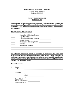 Fillable Online CLIENT QUESTIONNAIRE FAMILY LAW - Sonya A. Bouma Fax ...