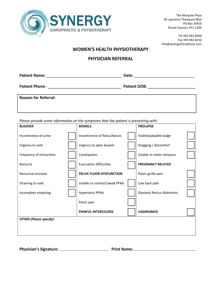 Fillable Online WOMENS HEALTH PHYSIOTHERAPY Fax Email Print - pdfFiller