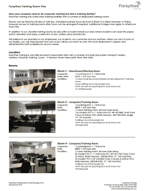 Fillable Online Room Hire - Training room specifications and room hire ...