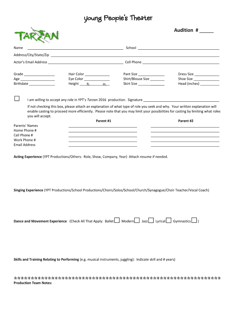 Fillable Online Young People s Theater Fax Email Print - pdfFiller