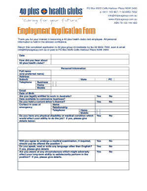 Fillable Online Employment Application Form - Fitness Careers Fax Email ...