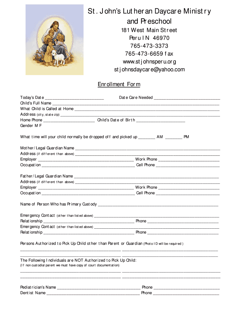 Fillable Online stjohnsperu St. Johns Lutheran Daycare Ministry and Preschool - stjohnsperu Fax ...