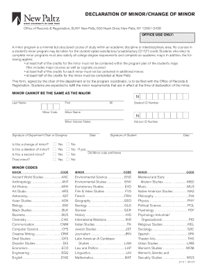 Fillable Online newpaltz DECLARATION OF MINOR/CHANGE OF MINOR Fax Email ...
