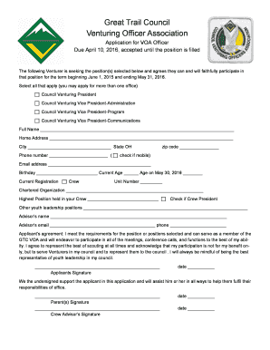 Fillable Online gtcventuring Venturing Officer Association Fax Email ...