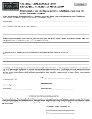 Fillable Online brookfieldpark ARCHITECTURAL REQUEST FORM BROOKFIELD ...