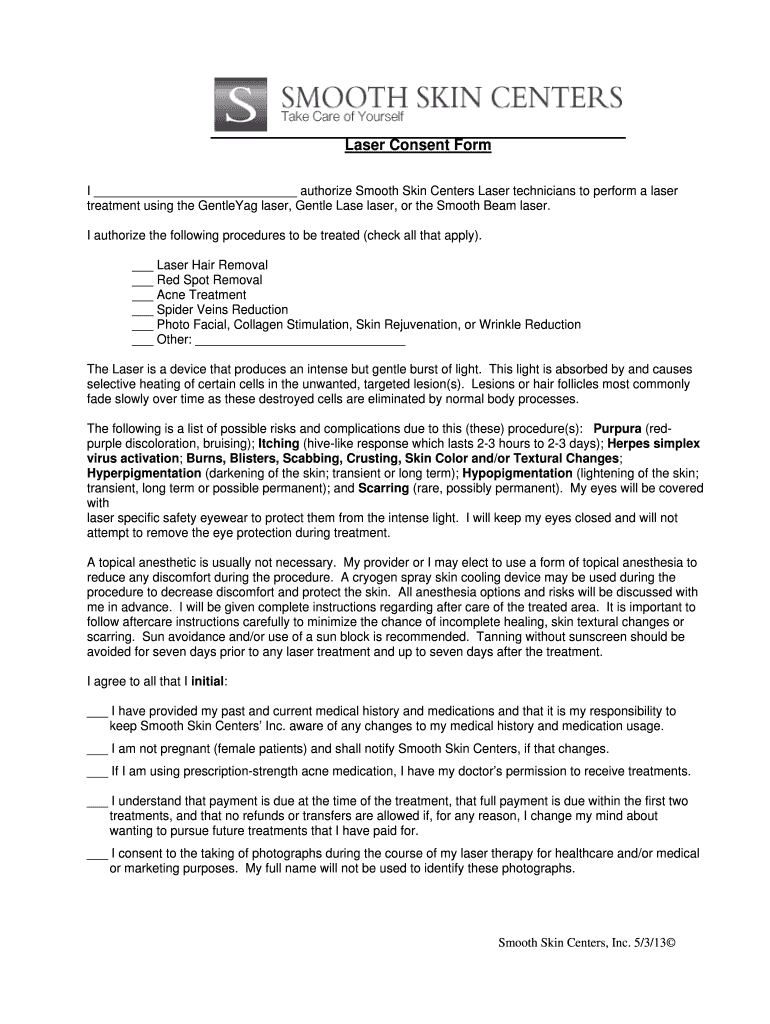 Fillable Online smoothskincenters Laser Consent Form - Smooth Skin ...