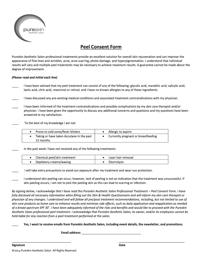 Fillable Online Peel Consent Form - Pureskin Aesthetic Salon Fax Email ...